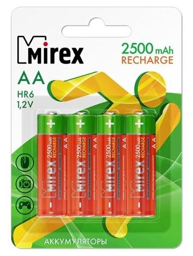 Аккумулятор АА Mirex HR6 2500мА/ч Ni-Mh в блистере 4шт.
