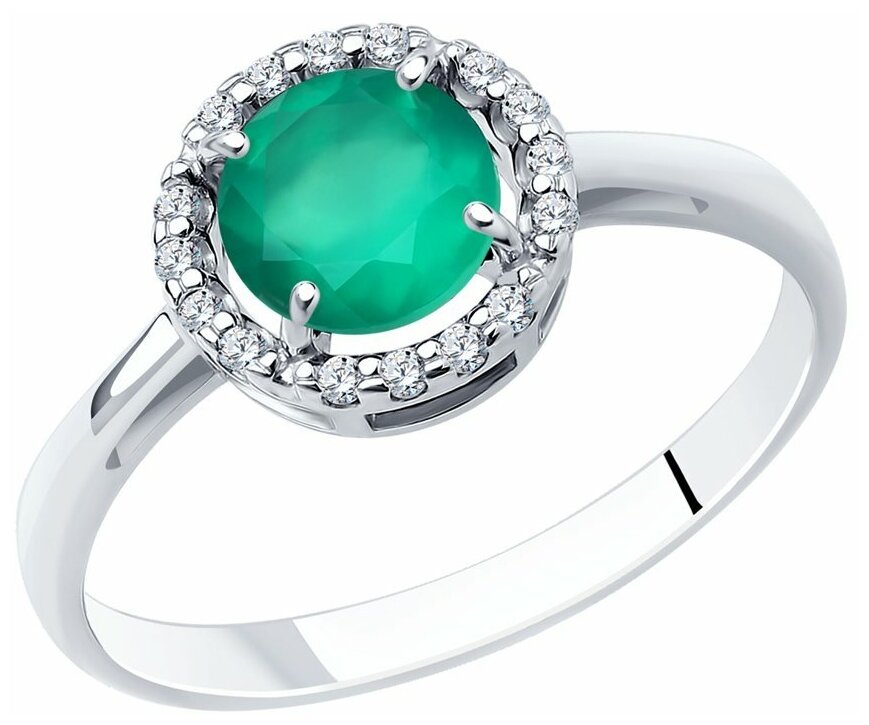 Кольцо, серебро, 925 проба, родирование, фианит, агат