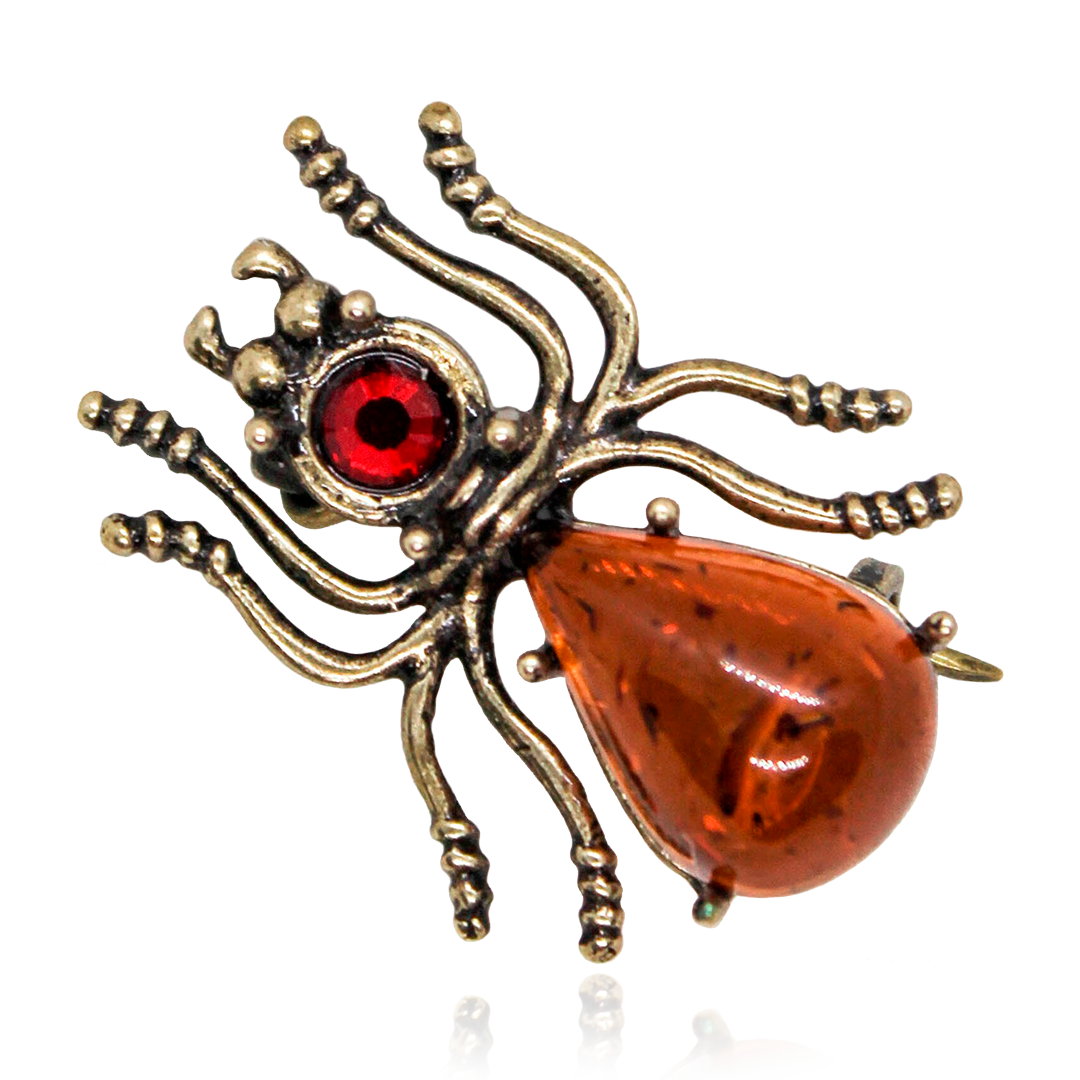 Брошь, янтарь прессованный, стразы, янтарь