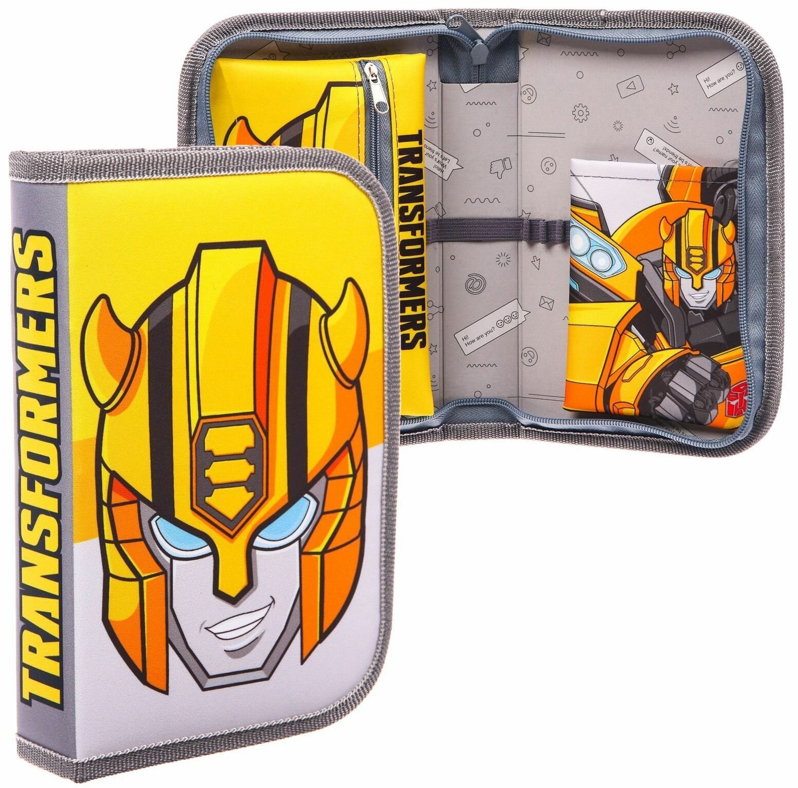 Каркасный пенал "Трансформеры" на молнии, 1 секция, школьный чехол без наполнения, органайзер для карандашей и ручек, 14х21 см