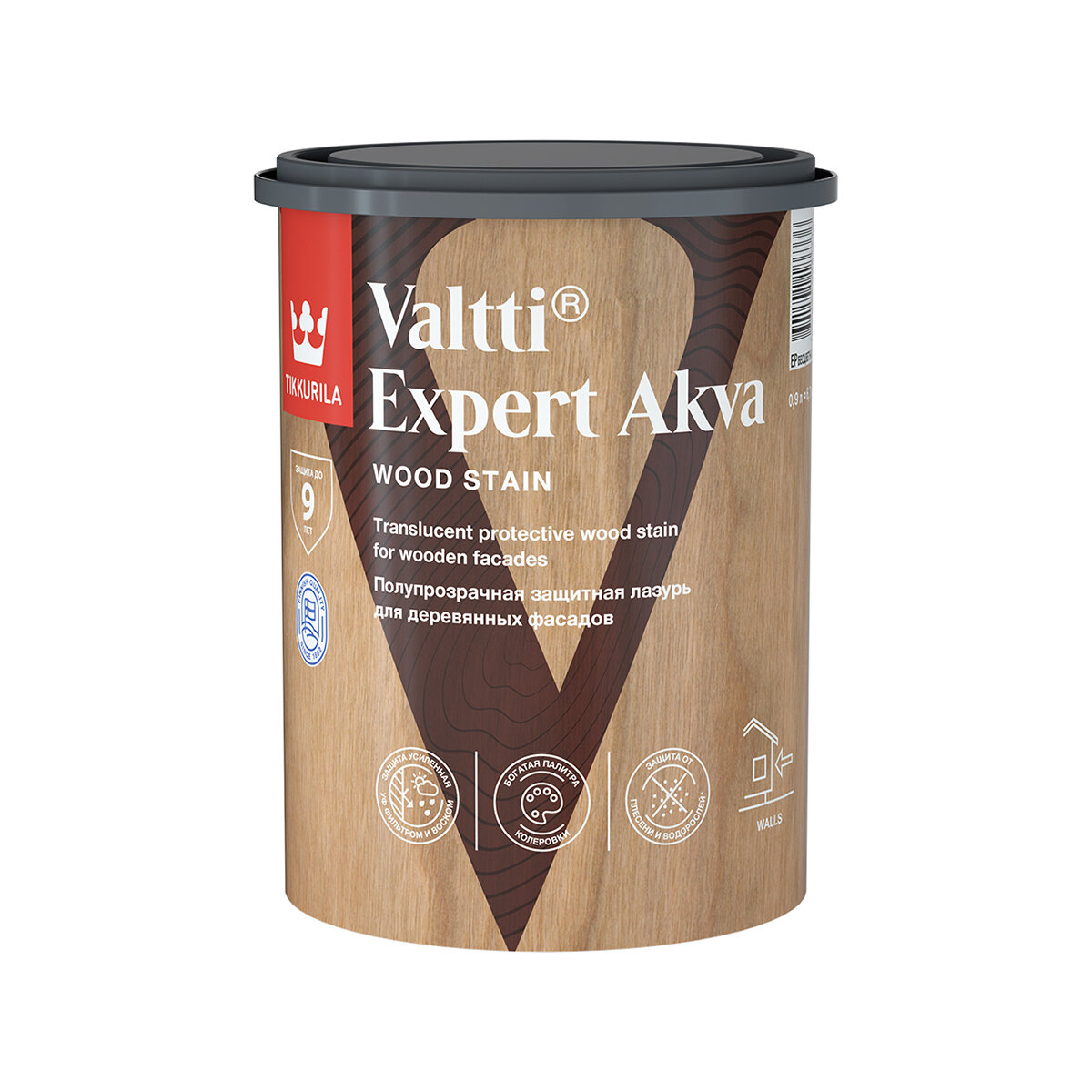Защитная лазурь для деревянных фасадов Tikkurila Valtti Expert Akva, палисандр, полупрозрачная, 0.9 л