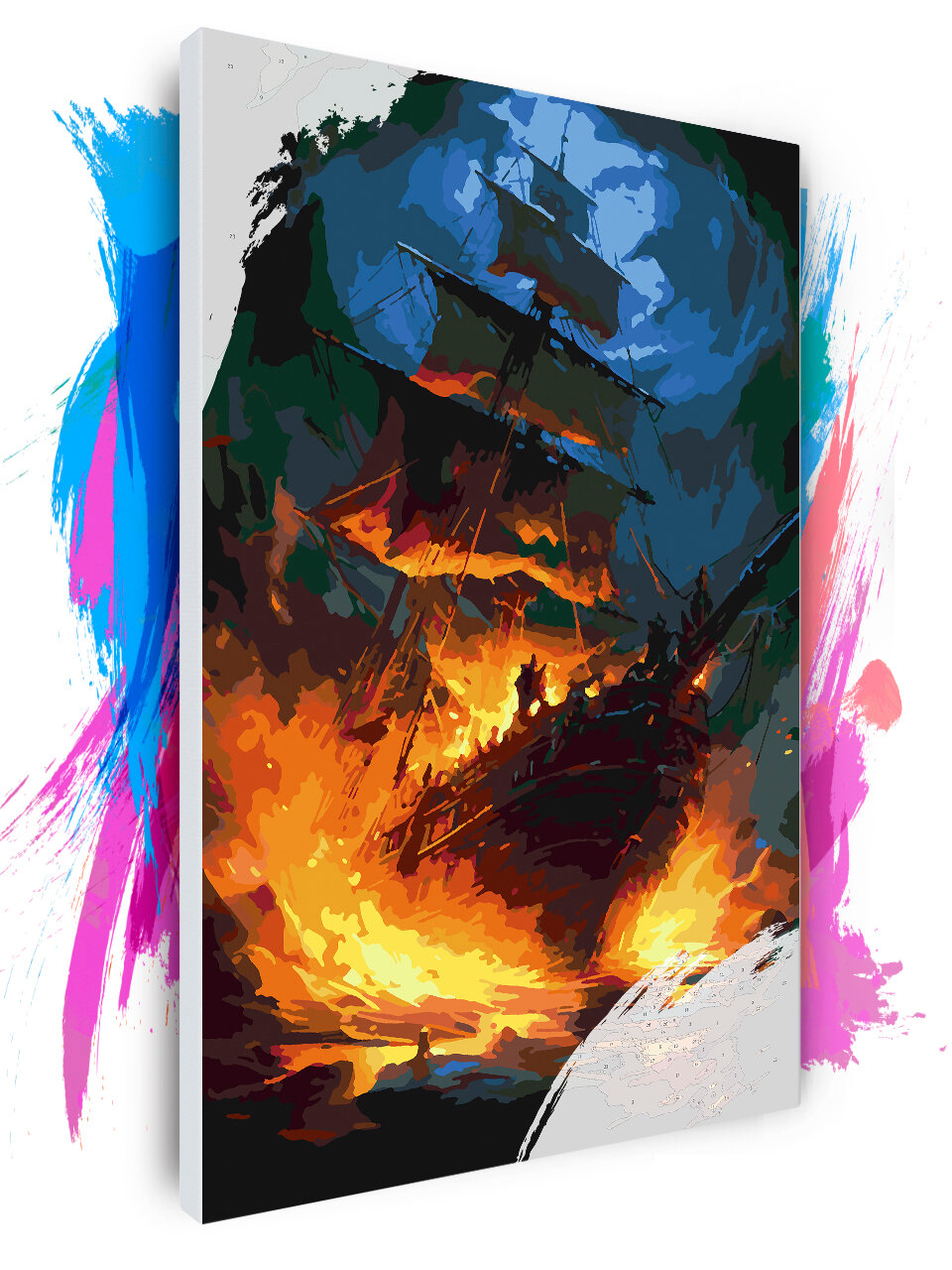 Картина по номерам на холсте Корабль в огне, 80 х 120 см