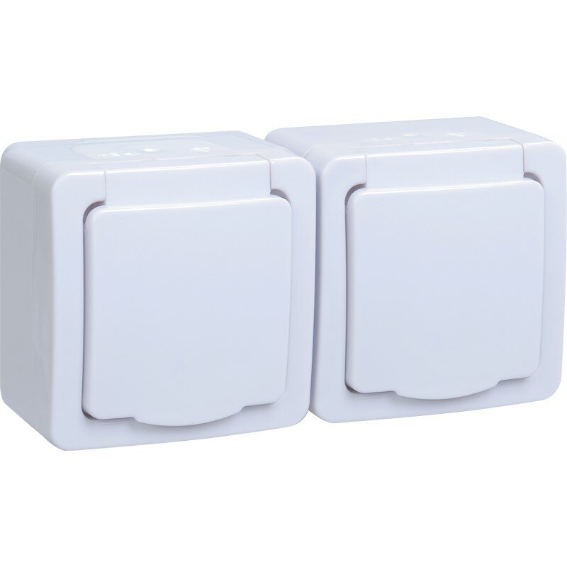 Розетка 2-местная для открытой установки РСб22-3-ГПБб с заземляющим контактом IP54 гермес PLUS (цвет крышки: белый) IEK, цена за 1 шт