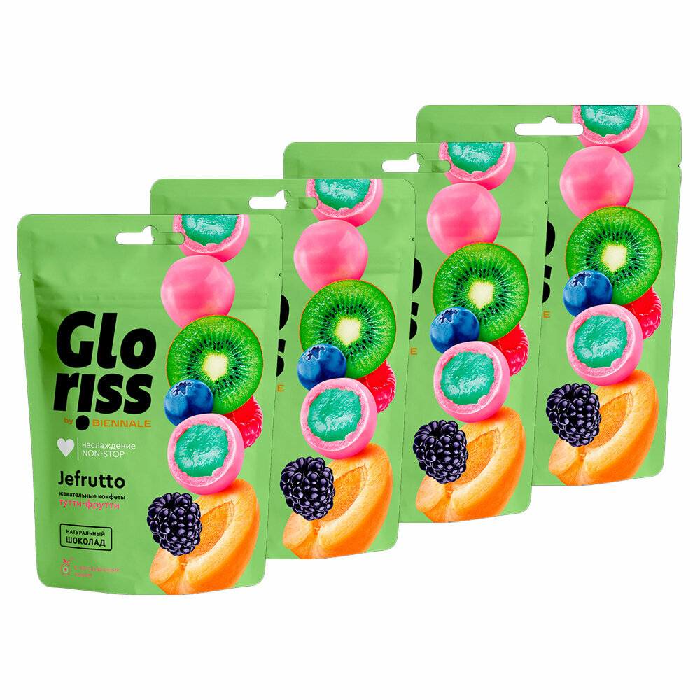 Жевательная конфета в шоколаде Gloriss by Biennale Jefrutto тутти-фрутти 75г х 4шт