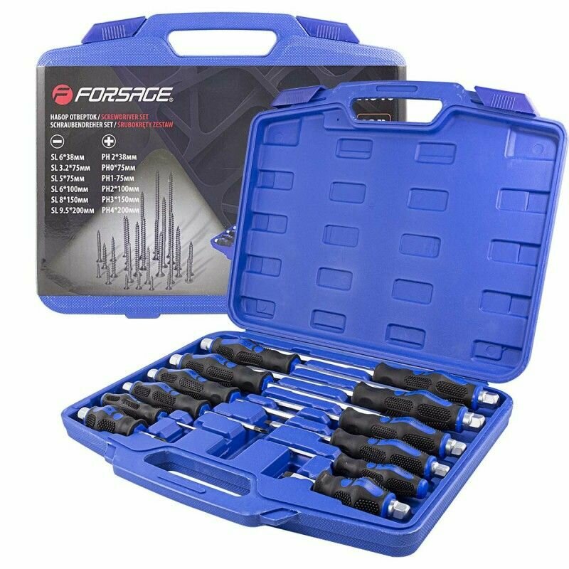 Набор отверток силовых ударных магнитных 12 предметов (SL/PH)