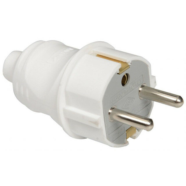 FAR вилка штепсельная 16 А с заземлением белого цвета для бытовых электросетей