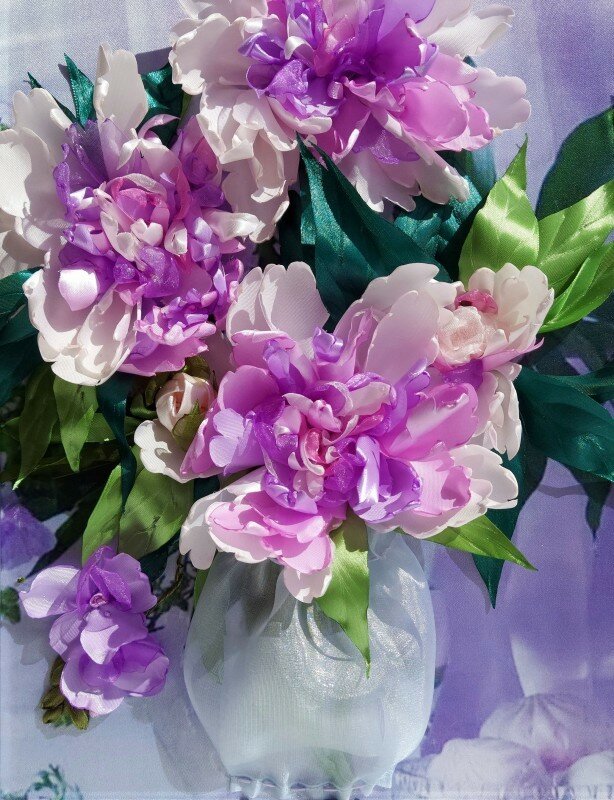 Набор для вышивания Фабрика Рукоделия #РО-031 Пионы в вазе, Вышивка лентами, 30 х 40 см