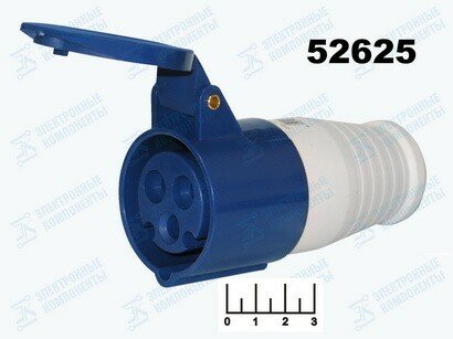 Разъем силовой гнездо 3pin 16A (213) на кабель с крышкой (11-8918)