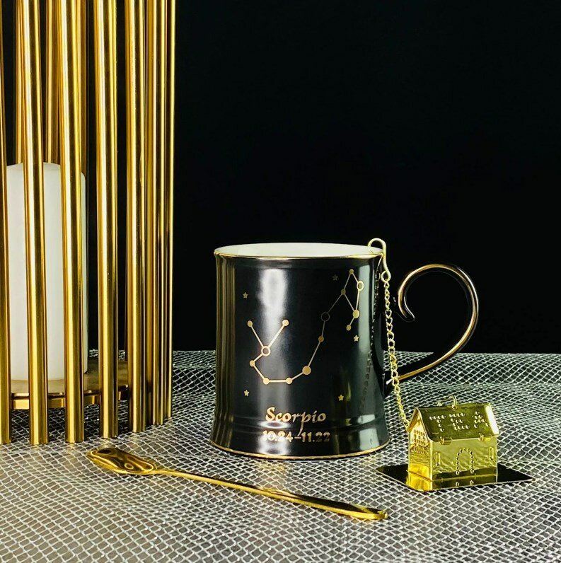 Кружка 360мл с ложкой и фильтром скорпион Фарфор 106-297 118-106-297