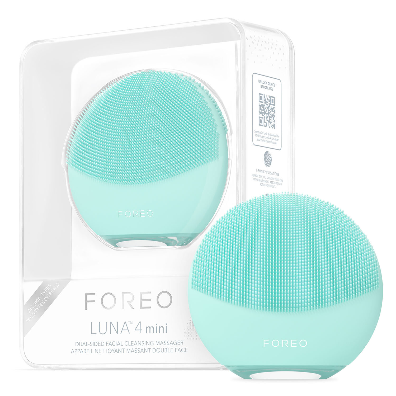 FOREO LUNA 4 mini Электрическая щетка с 2 зонами для очищения всех типов кожи, Arctic Blue