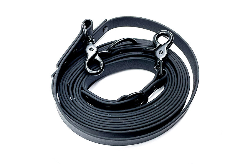 Поводок-перестежка из биотана черная шир.16 мм карабины рычажные черные 3,5 м