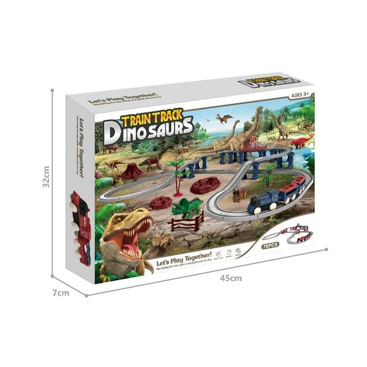 Железная дорога КНР "Dinosaurs", 78 деталей, на батарейках, в коробке