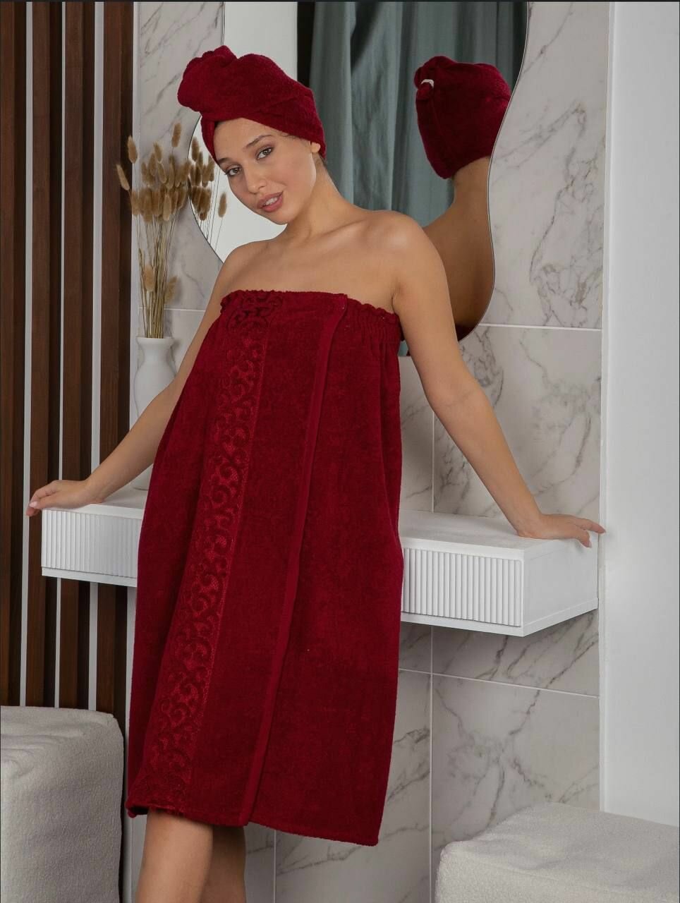 Комплект для бани/сауны махровый женский, килт и чалма