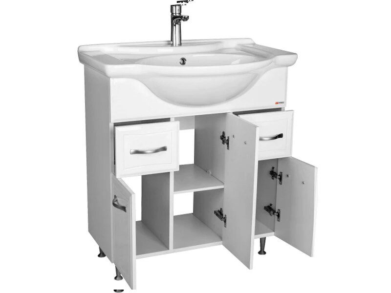 Тумба под раковину Дрея 850. Два ящика, три дверцы и бельевая корзина.