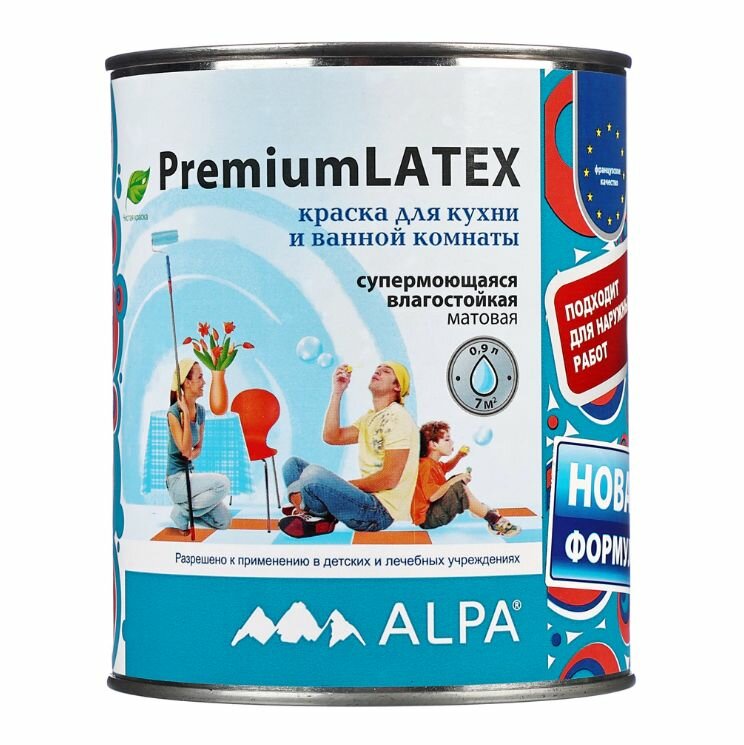 Краска для ванной и кухни латексная Alpa PremiumLatex белая 0,9 л.