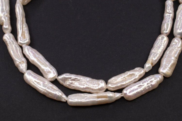 Жемчуг натуральный 10-28х4-8мм, отверстие 0,6мм, цвет кремовый, 526-058, 1 нить (около 18см, около 9 бусин)