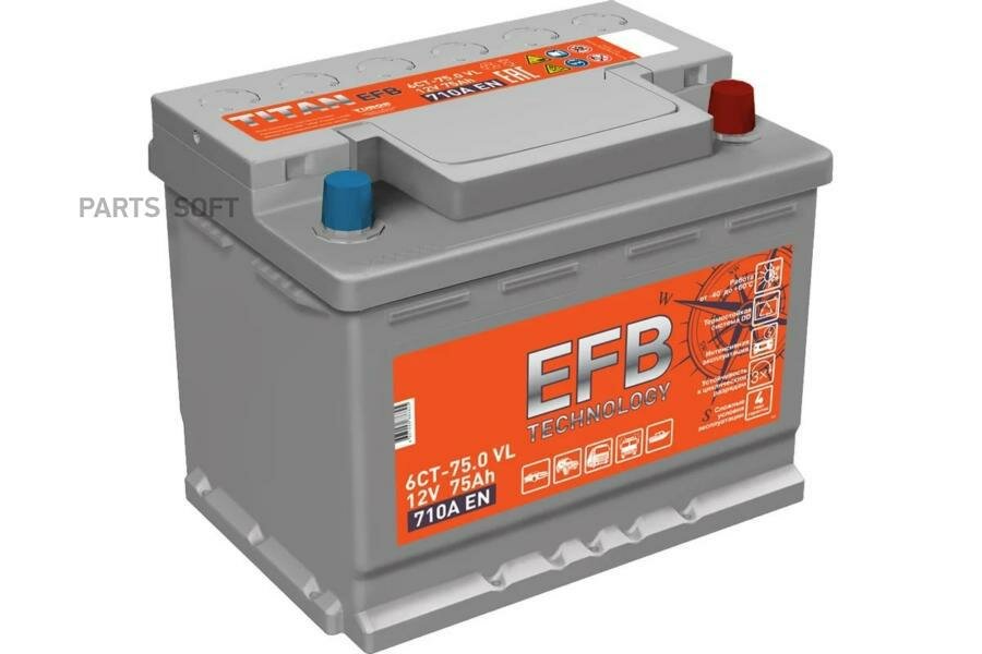 Аккумулятор titan efb 75 а/ч обратная r+ 276х175х190 en710 a