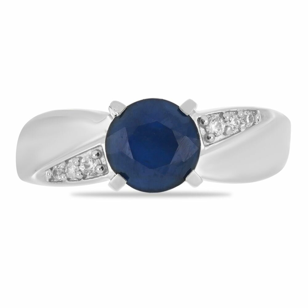 Кольцо, серебро, 925 проба, родирование, сапфир, циркон