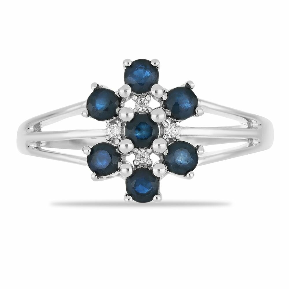 Кольцо, серебро, 925 проба, родирование, циркон, сапфир