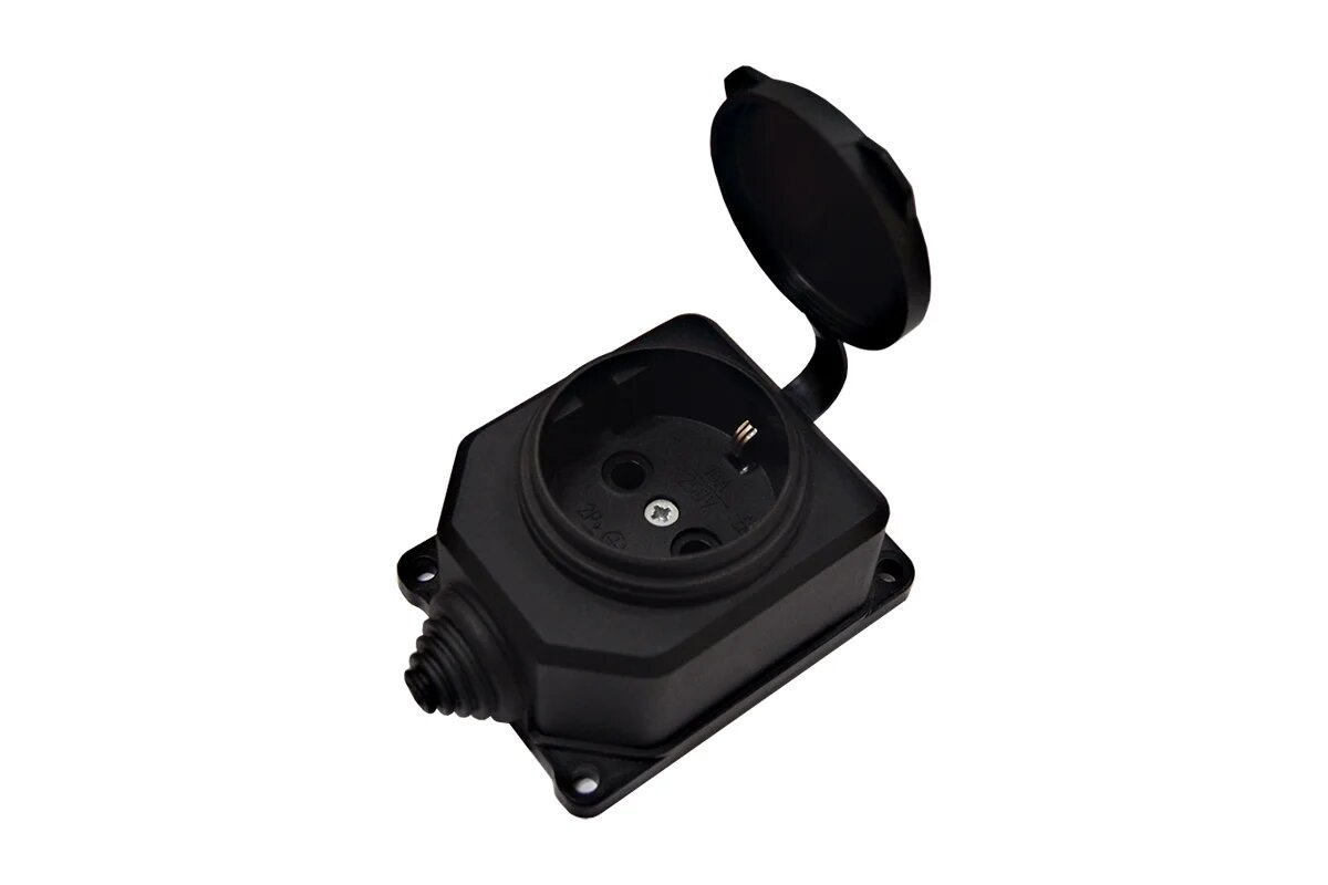 UNIVersal Колодка одноместная настенная с заглушками "компакт" с/з каучук цвет черный 16а 250в ip44 (еврослот) 3032