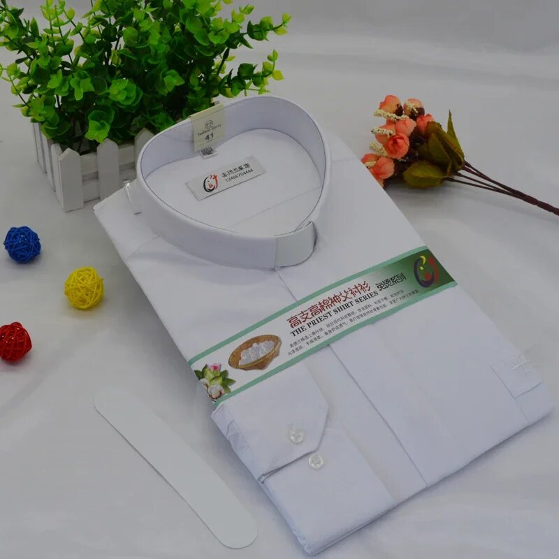 Белая рубашка священника пастора, воротник-вкладка, 42 2XL
