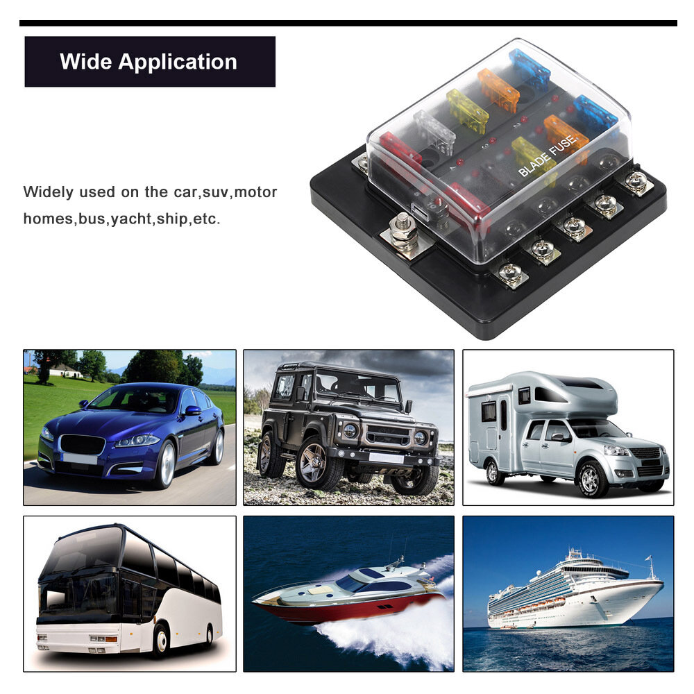10-полосный блок предохранителей 12V/24V для авто/лодок