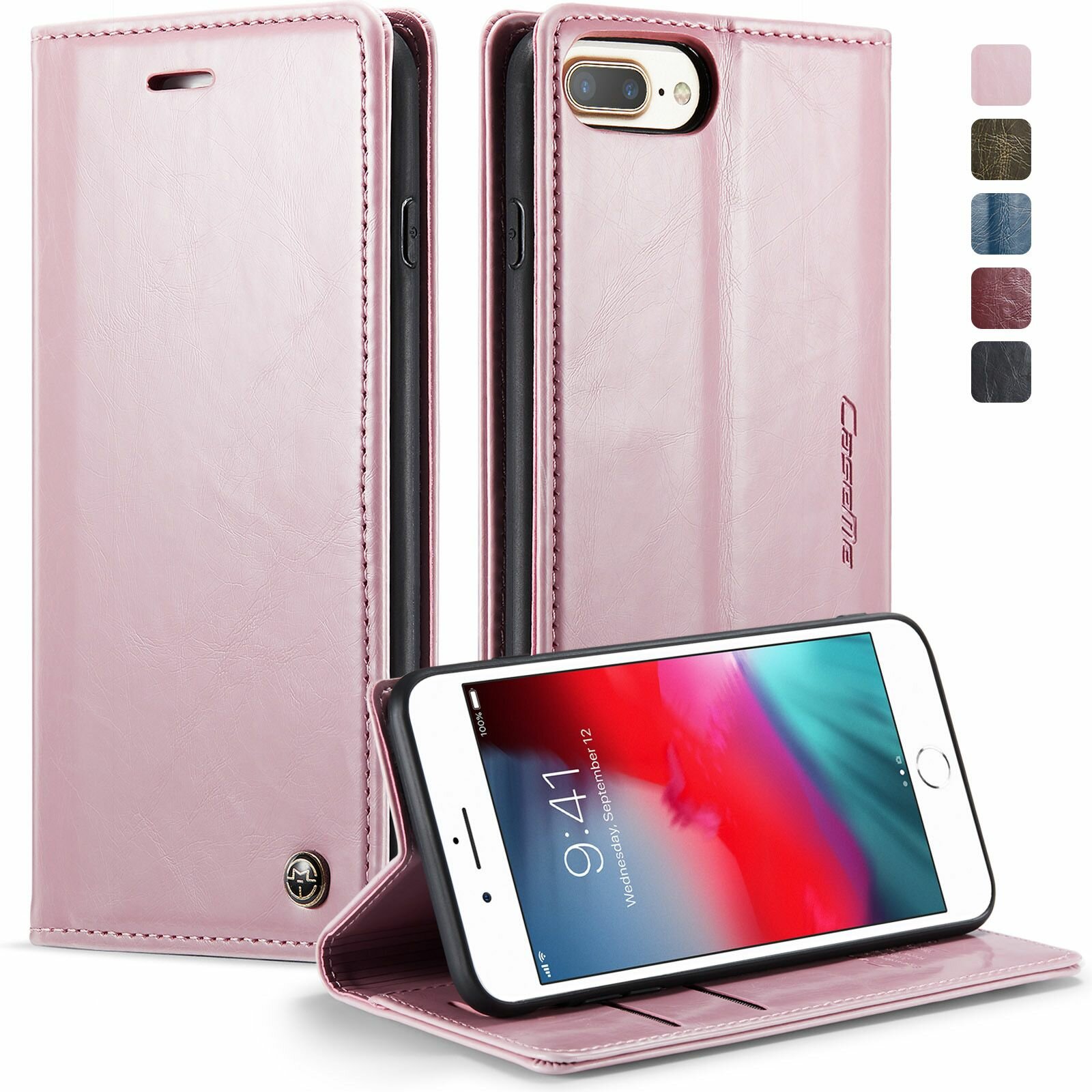 Caseme Кожаный книжка чехол для Apple iPhone 7 Plus & iPhone 8 Plus / чехол на айфон 7 плюс и айфон 8 плюс с визитницей из экокожи