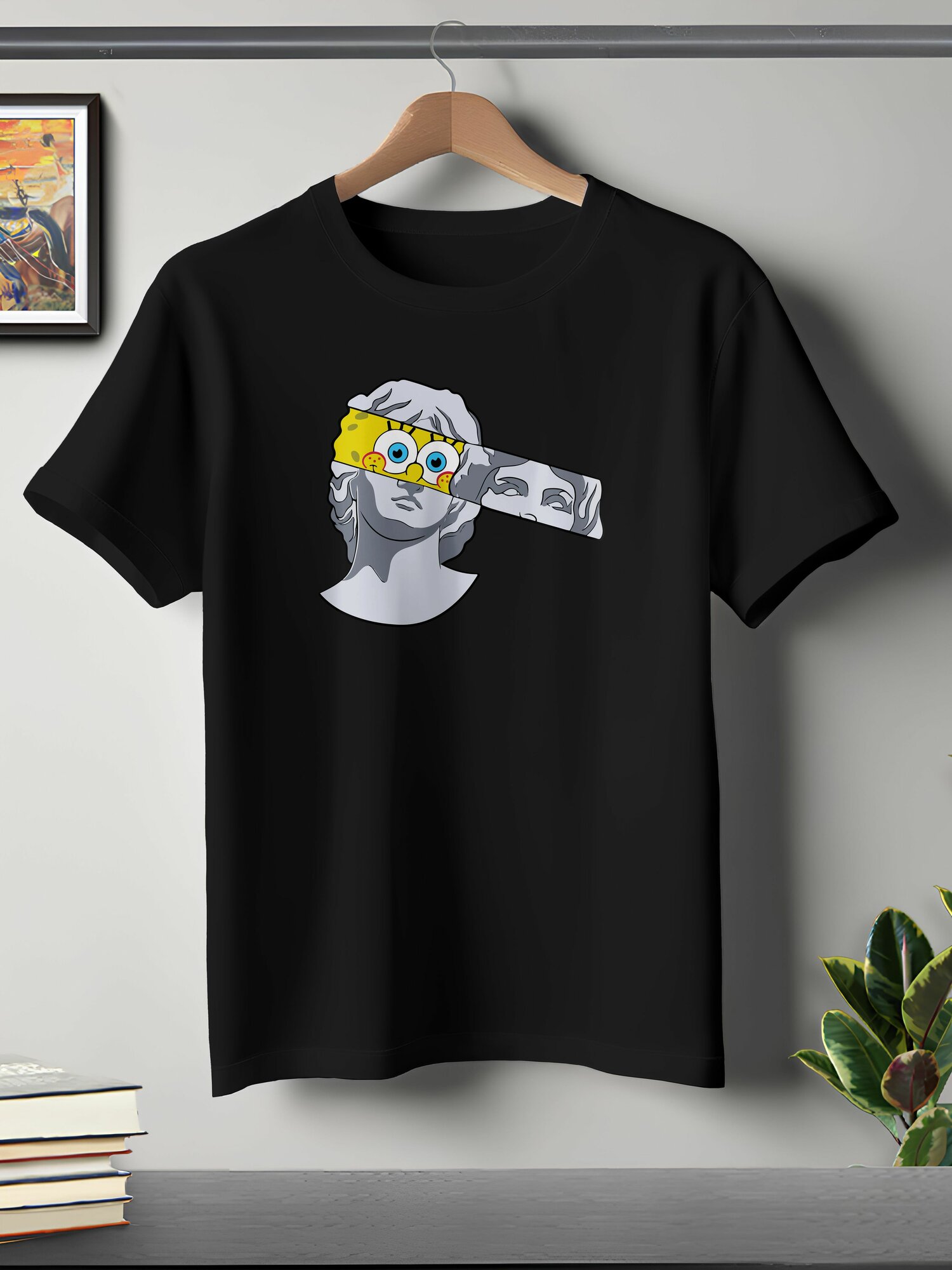 Футболка ONEQ унисекс 48-50 (L) размер с принтом Губка Боб, черная