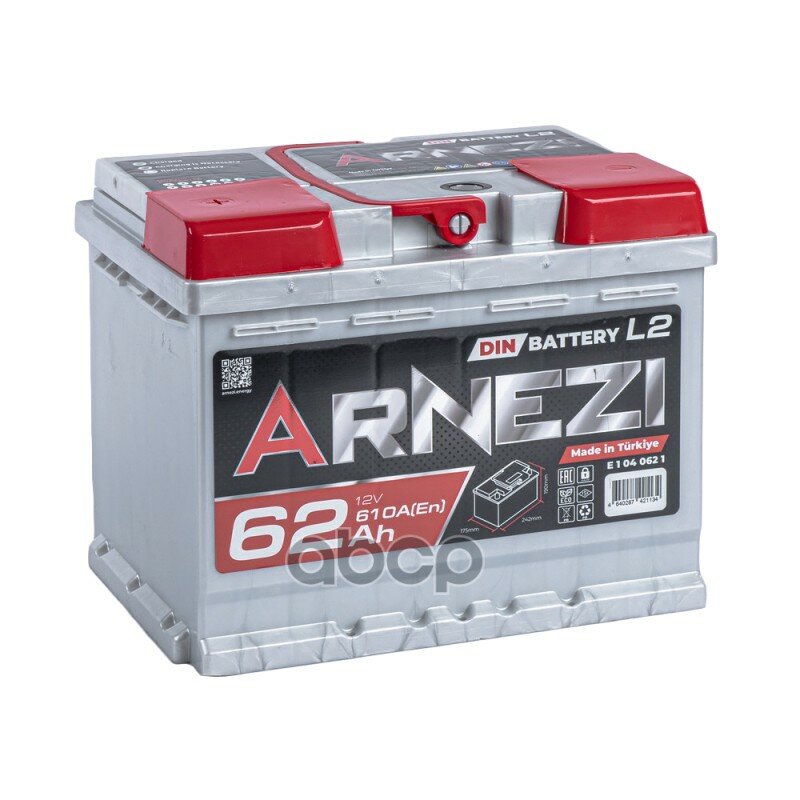 Аккумулятор ARNEZI DIN SMF 62 А/ч прямой L+ 242x175x190 L2 EN 610 А ARNEZI арт. E1040621