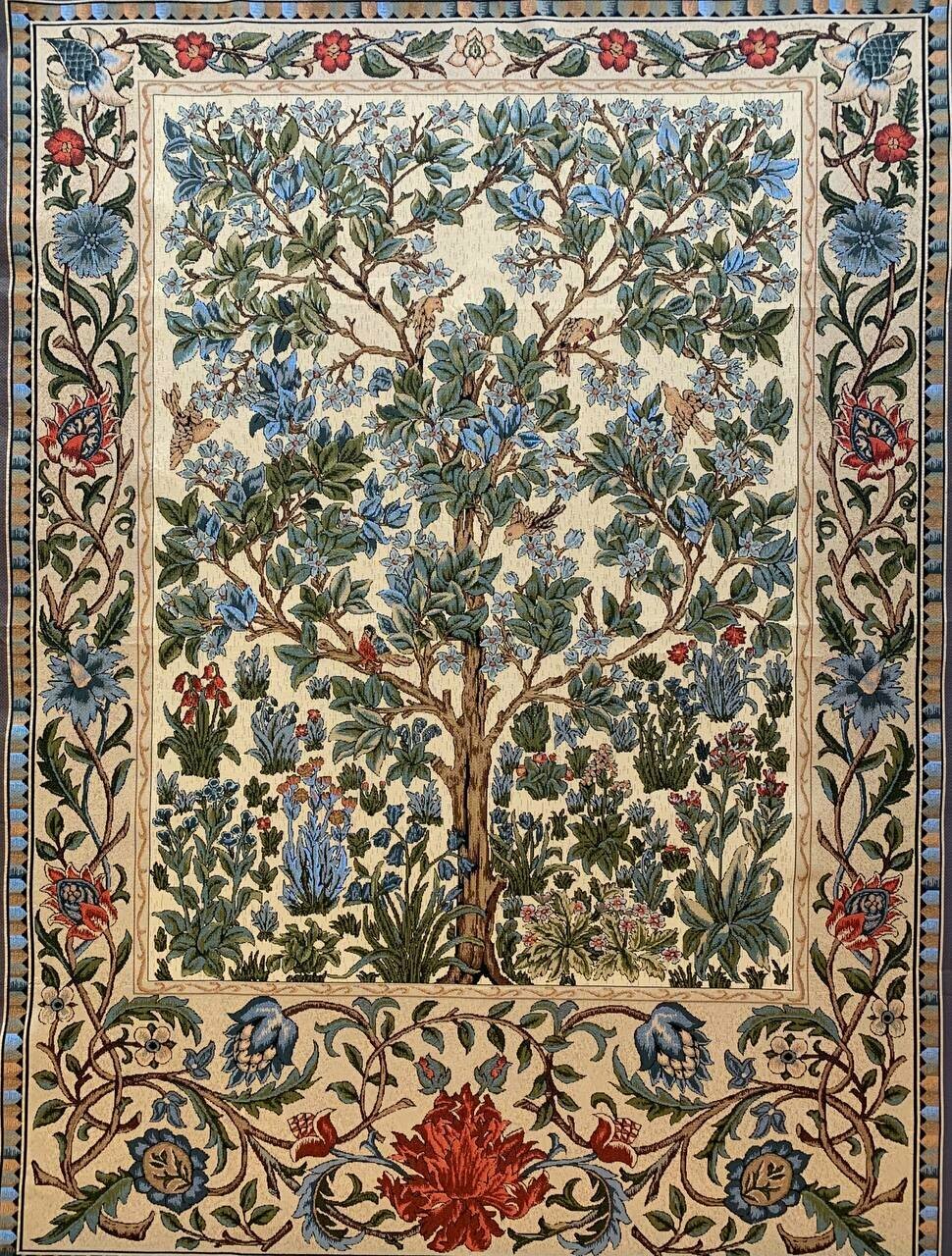 Гобелен, средневековый гобелен без рамы 148х105 см / У. Моррис "Яблоня. Бежевый"