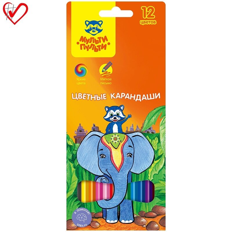 Карандаши цветные Мульти Пульти "Енот в Индии", 12 цветов, заточенные (CP_10746)
