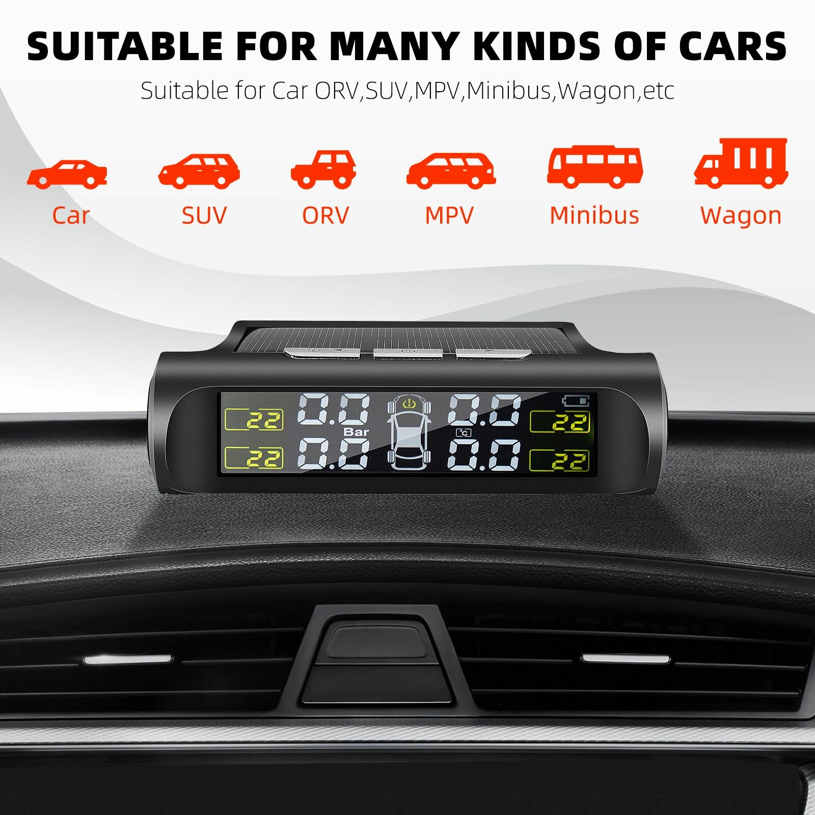 Беспроводной монитор давления в шинах с солнечной зарядкой, цветным дисплеем и датчиками температуры надежный контроль безопасности в пути