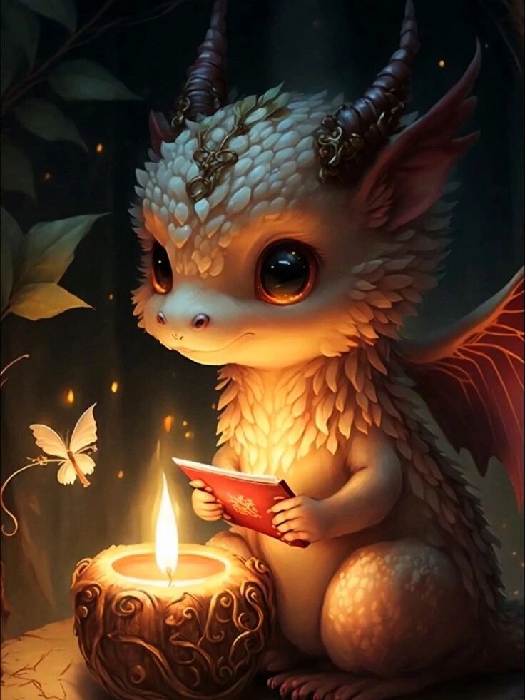 Алмазная мозаика на подрамнике "Милый дракон" круглые бриллианты 40х50см