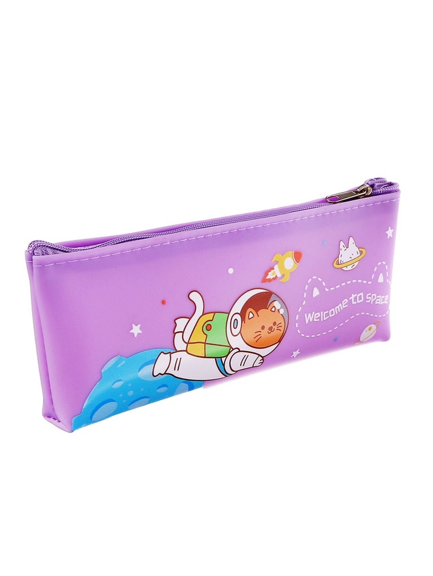 Пенал Calligrata "Космонавт", ПВХ, фиолетовый, на молнии, для девочек
