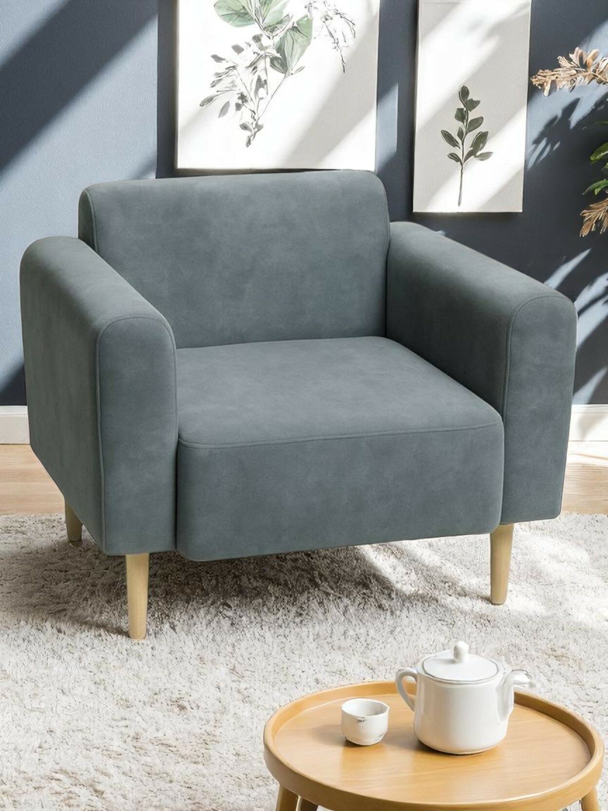 Кресло Рондо в гостиную, мягкое для дома и отдыха, велюр Jawa Light Grey 09