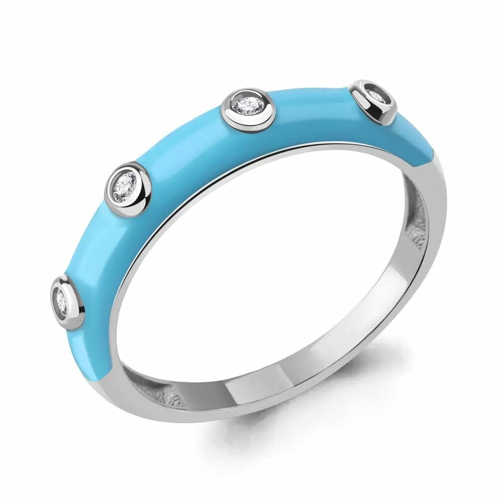 Кольцо тонкое, дорожка, серебро, 925 проба, эмаль, фианит