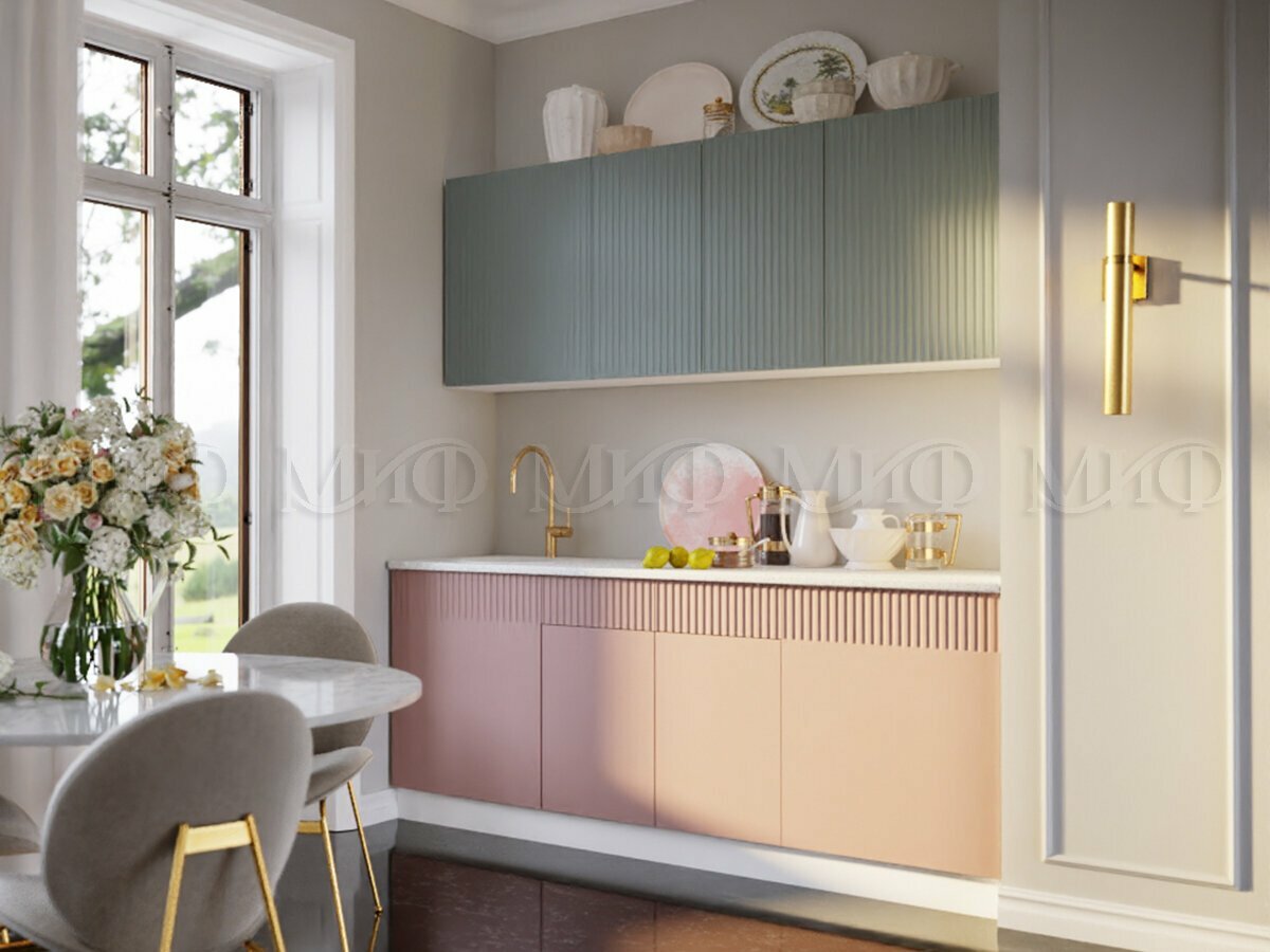 Кухня прямая Миф Оливия NEW 2,0м (Шарли Бриз/Шарли Пинк), столешница Антарес