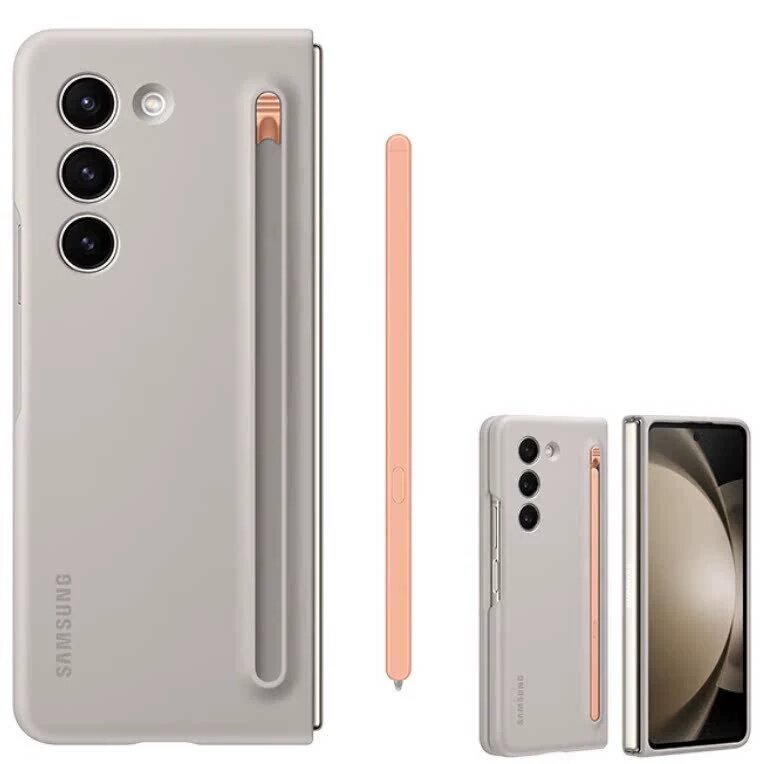 Оригинальный ультратонкий чехол Samsung Galaxy Z Fold5 с розовой S Pen — полная защита, новинка