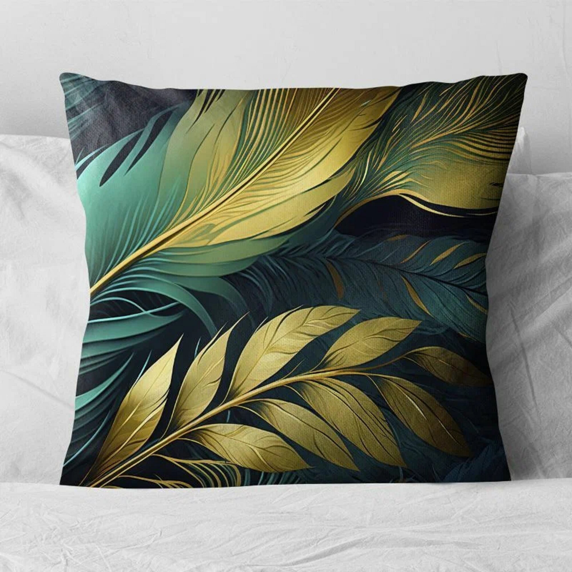 Чехол для подушки Желтые Перья велюр 40х40