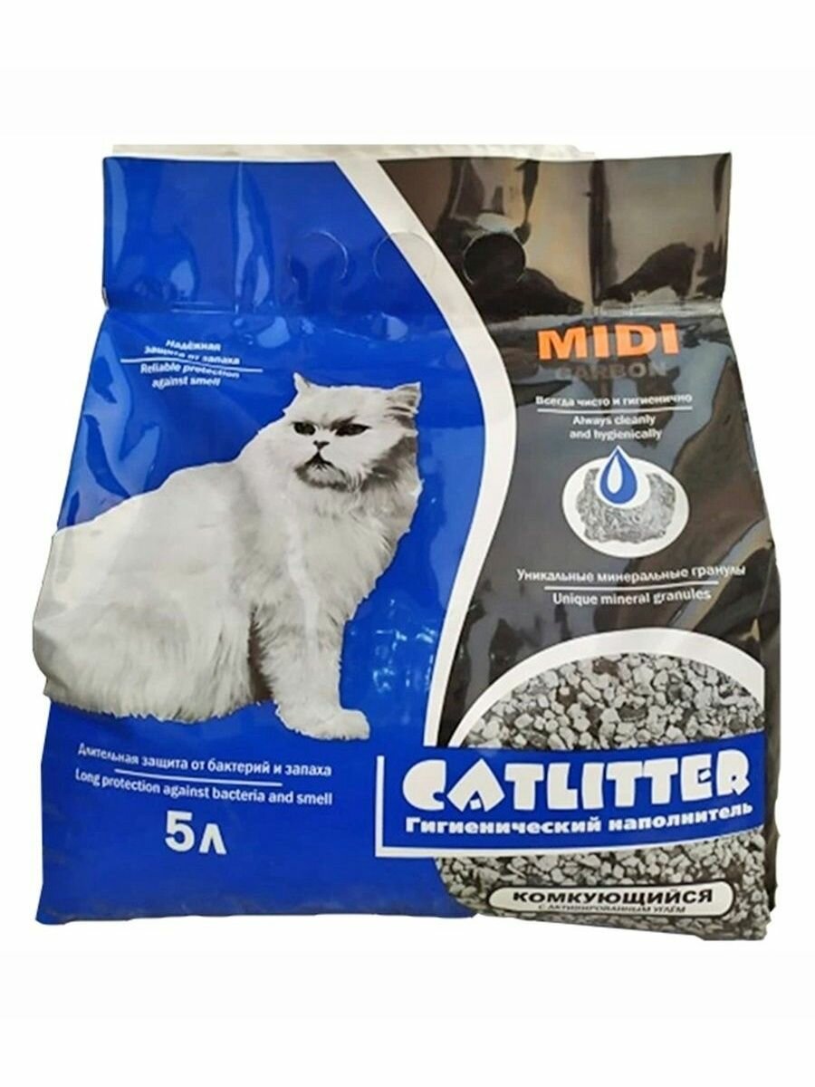 Наполнитель комкующийся 5л Catlitter Midi Carbon с углем