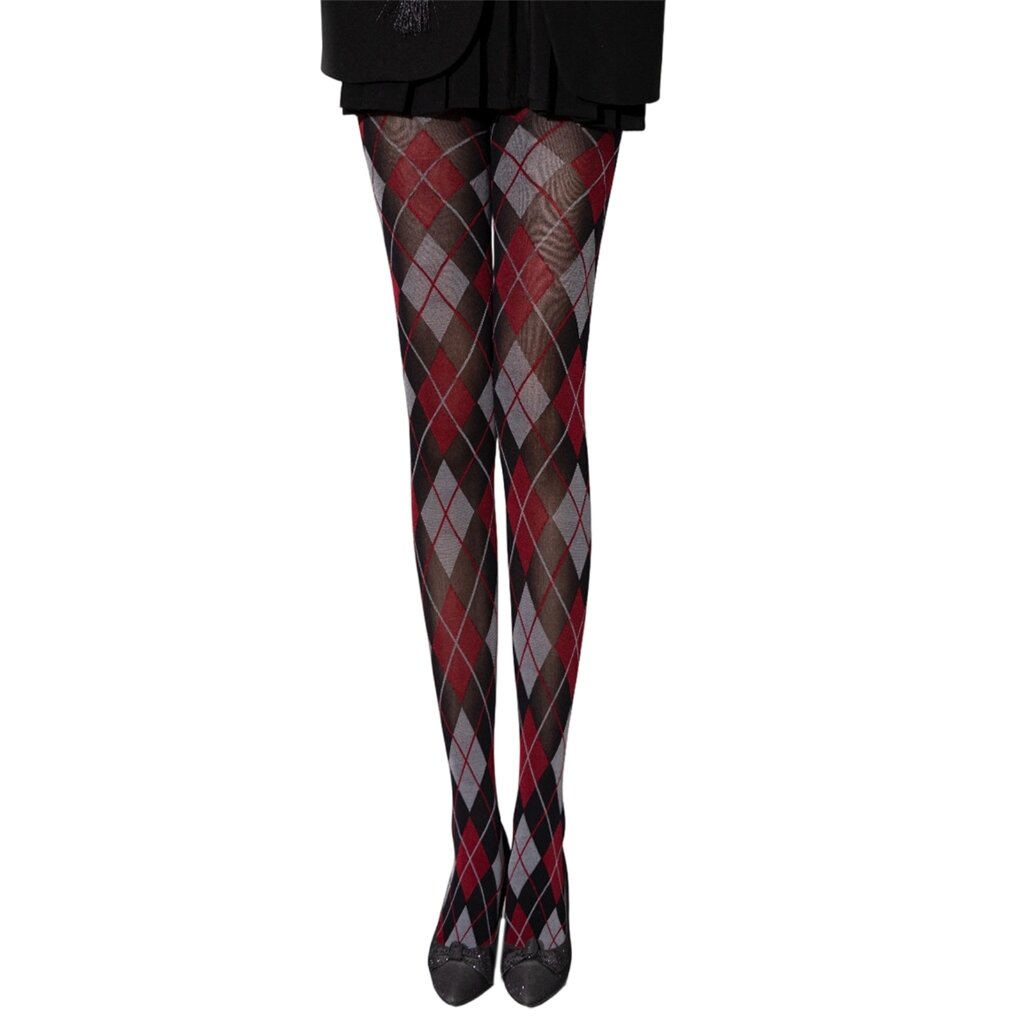 Ретро-ромб в клетку, красивые носки для ног, колготки-красный и серый