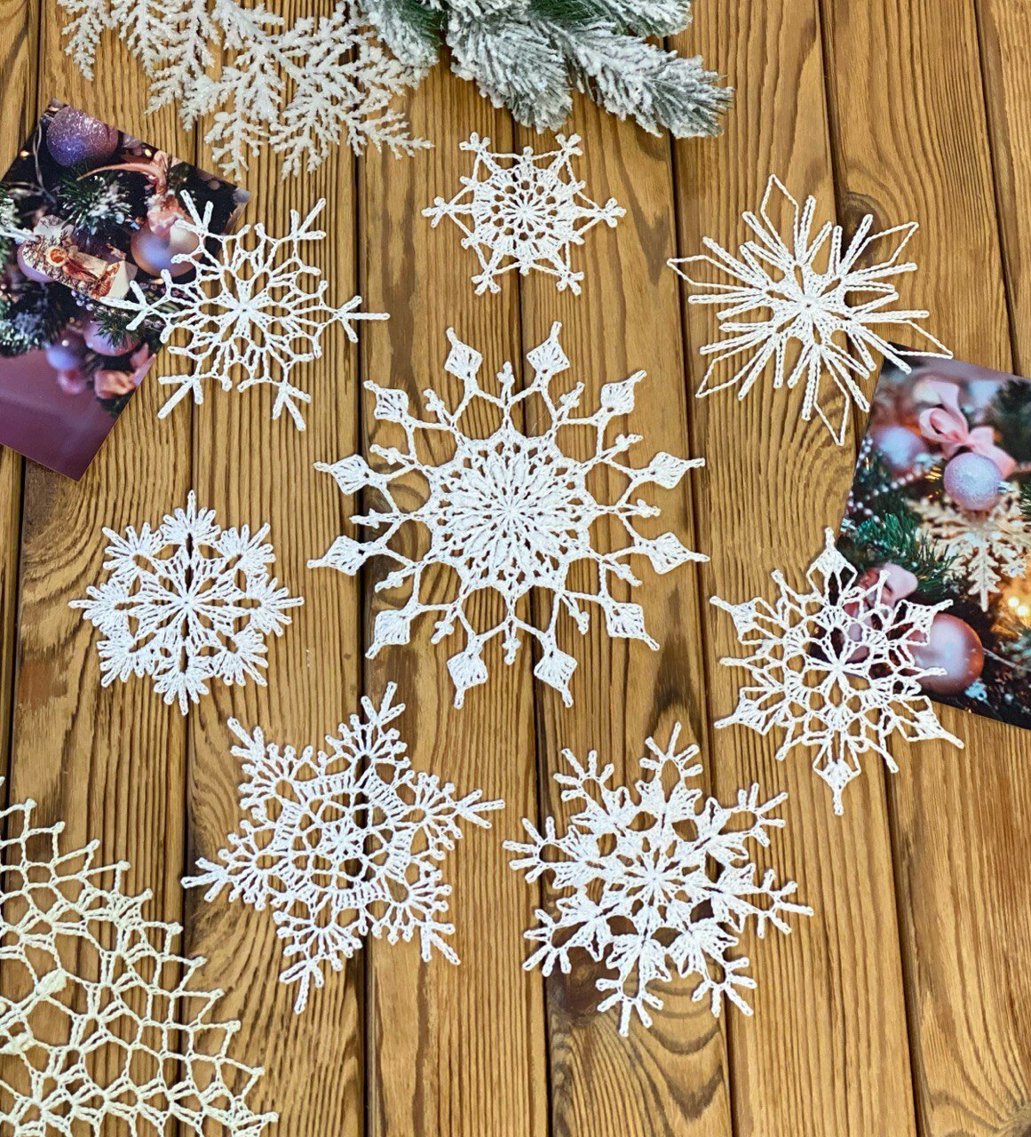 Набор вязаных снежинок, ручная работа, 8 штук, 6-17 см, белый