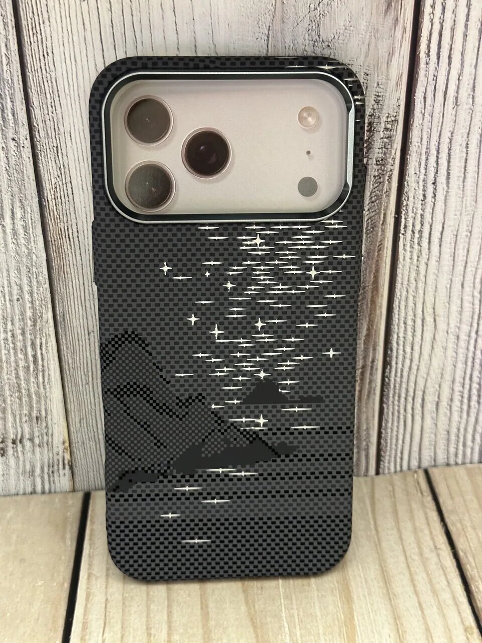 Чехол-накладка с magsafe для Iphone 17 Pro MAx Luxo с рисунком серый с звездами