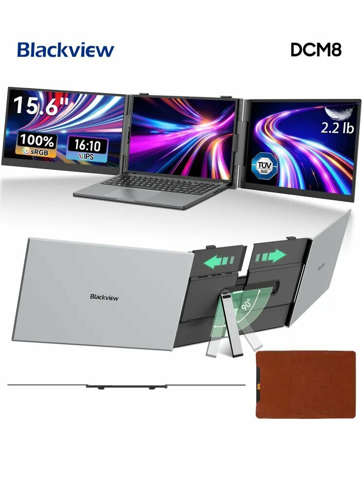 Blackview 15.3" Монитор трехместные ноутбук удлинитель экрана,15.3" 1080p портативный Экран, путешествия для 14"-17" ноутбуков, совместимых с Для Windows/Для Mac/Мобильных Устройств, серый металлик