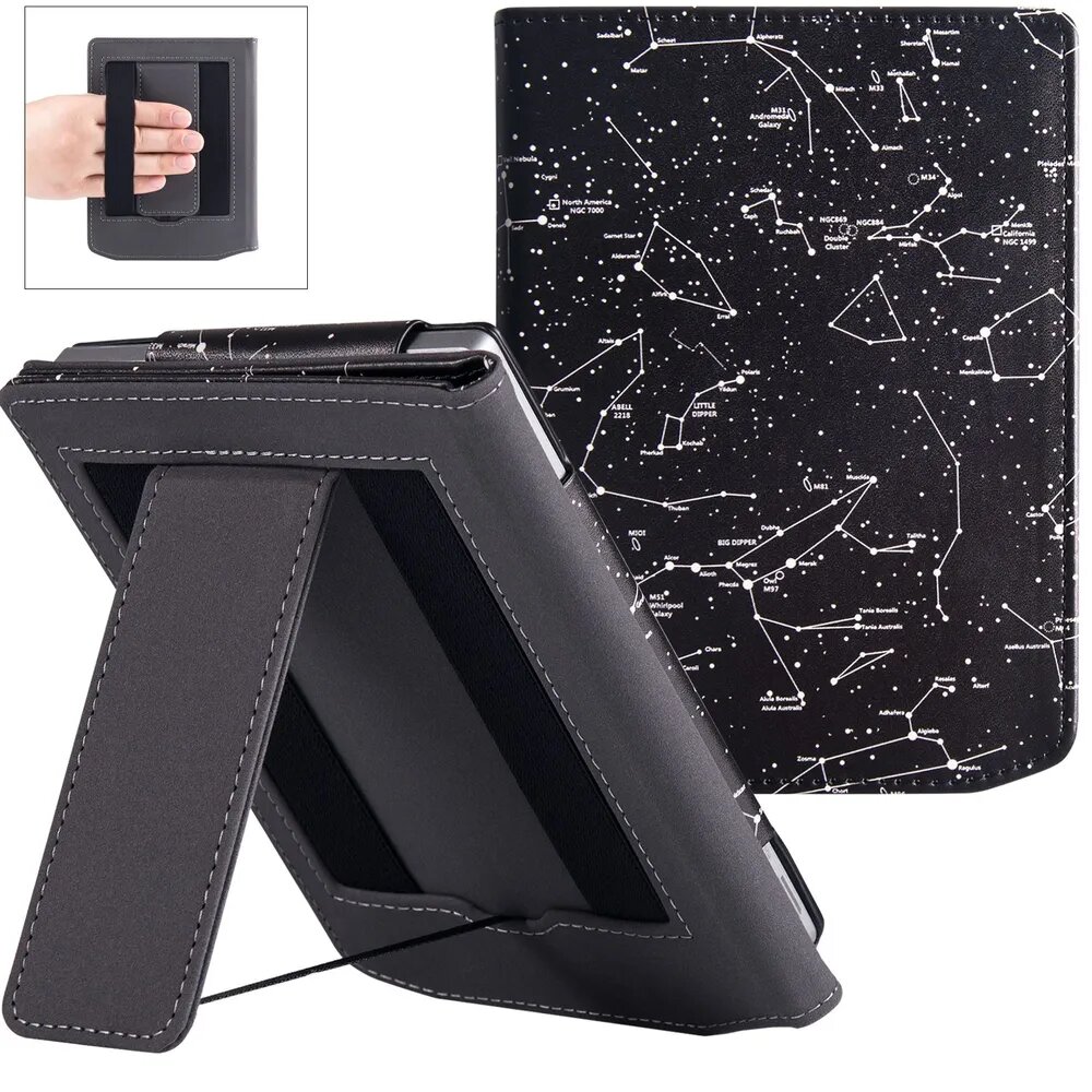 BOZHUORUI Чехол-подставка для 6" Pocketbook Verse Pro/Verse Pro Color e-Reader, легкий чехол из искусственной кожи с двумя ремешками для рук и автоматическим сном/пробуждением