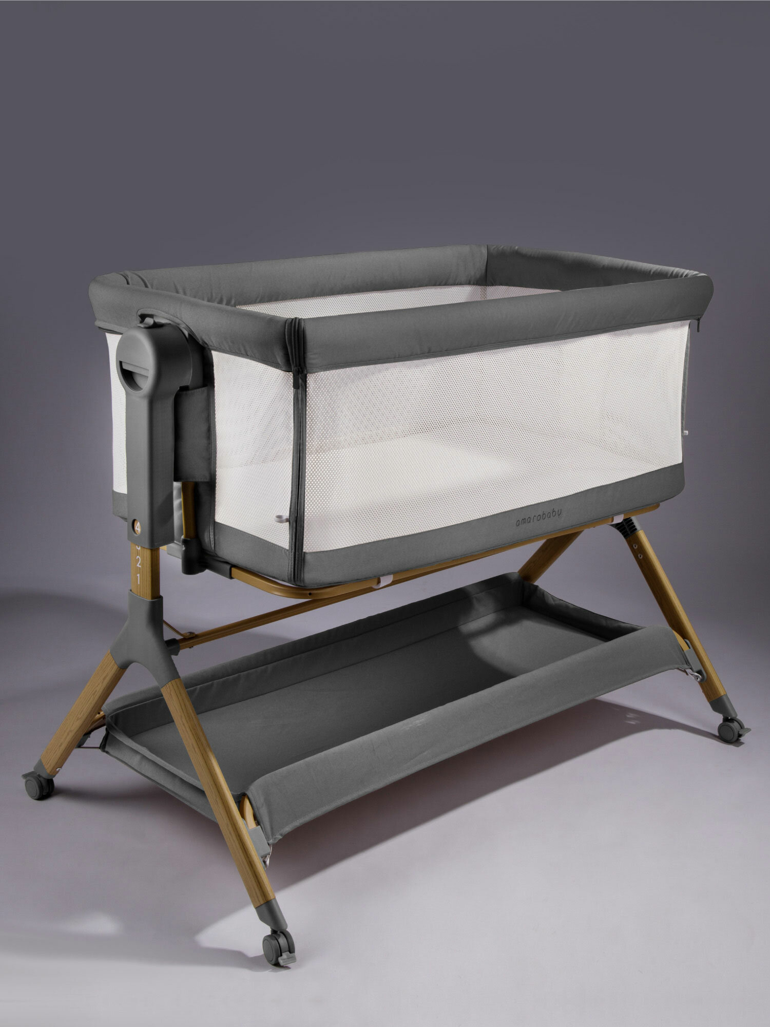 Приставная люлька механическая Amarobaby Care темно-серый