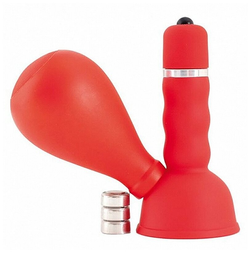 Красный вибратор с грушей на сосок. Цвет - красный. Производитель - ToyFa