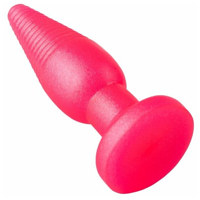 Розовая анальная втулка с рёбрышками - 14 см, розовый
