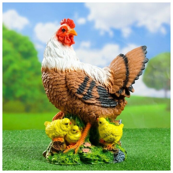 Садовая фигура 'Курица с цыплятами' большая 30х17х42см