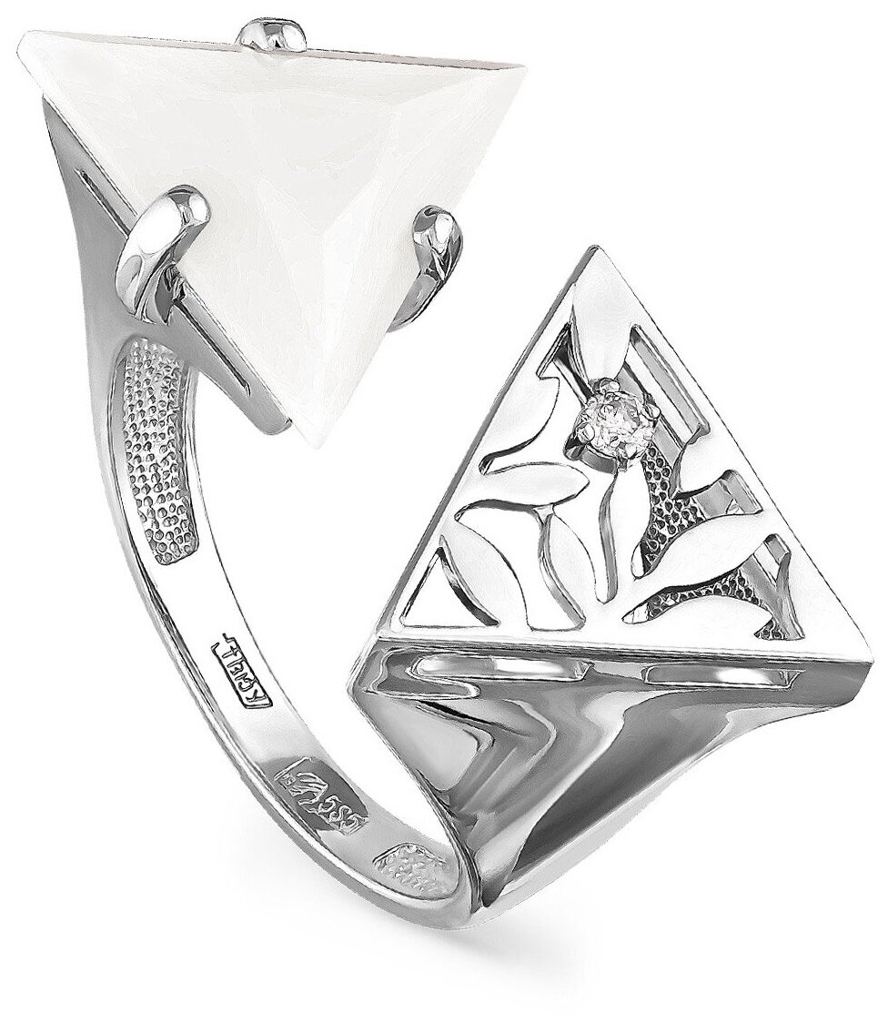 Кольцо, белое золото, 585 проба, агат, бриллиант